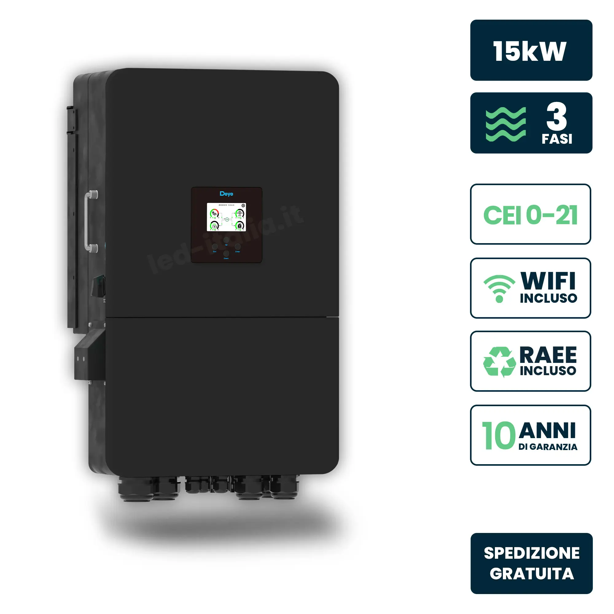 SKU 121841 - Inverter Fotovoltaico Deye Trifase Ibrido OnGrid-OffGrid 15kW CEI 021 Doppio MPPT ...