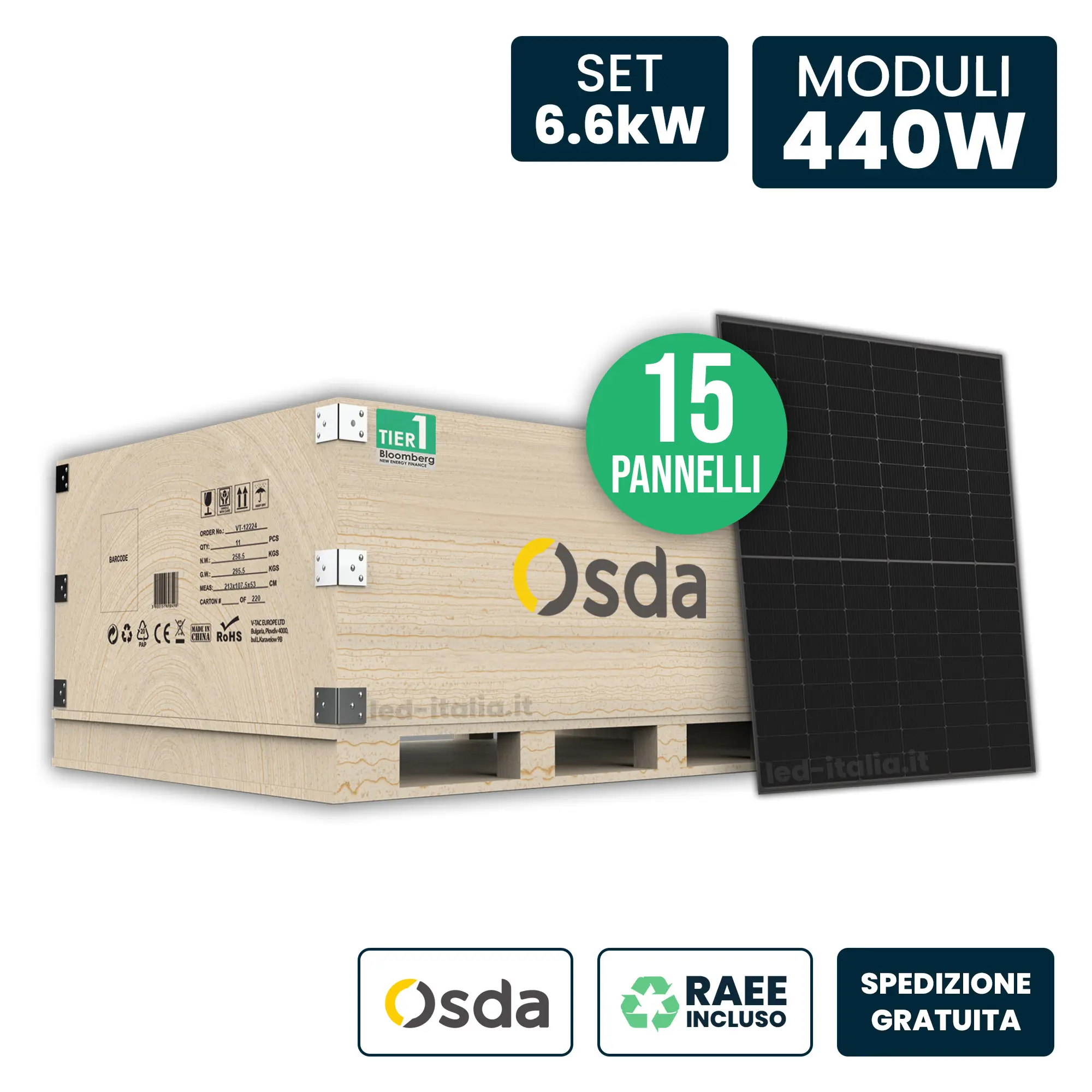 SKU 123516 - Set 6kW con 15 Pannelli Solari 440W OSDA TIER-1 N-Type ...
