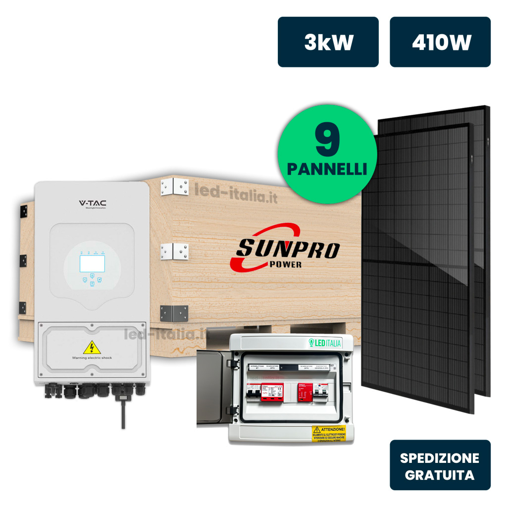SKU KFV-103A - KIT Fotovoltaico Monofase 3kW con Inverter Ibrido, 9 ...