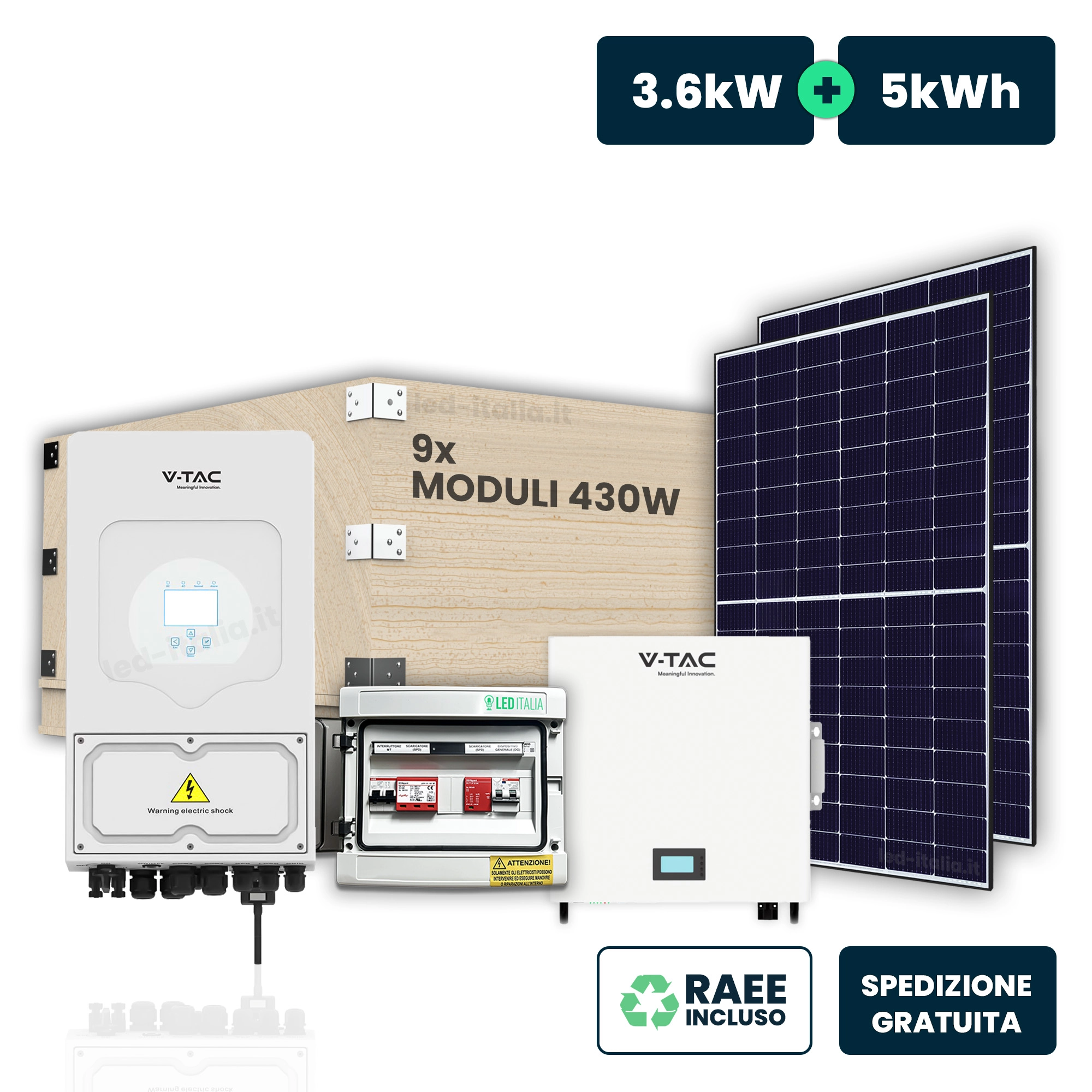 SKU KFV-103F05M - KIT Fotovoltaico Monofase 3kW con Inverter Ibrido, 9 ...