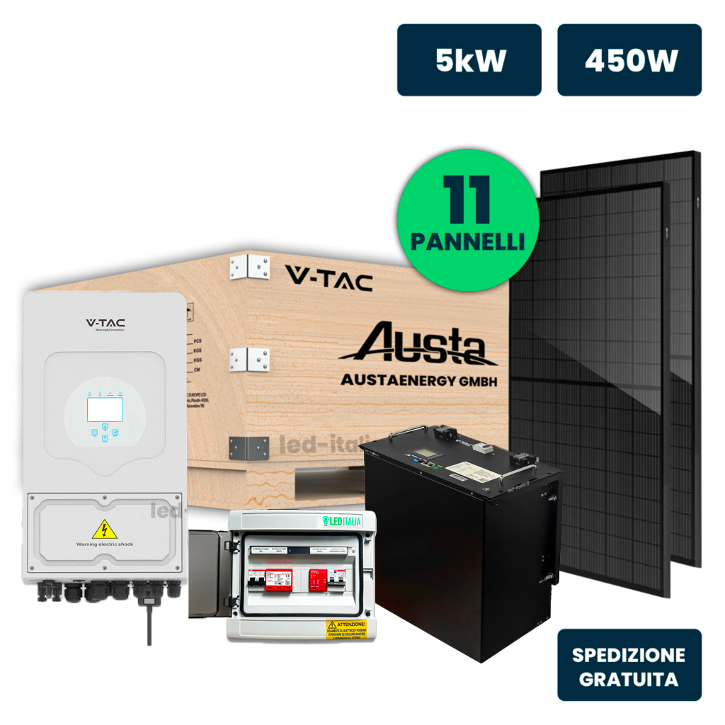 SKU KFV-105B10R - KIT Fotovoltaico Monofase 5kW con Inverter Ibrido, 11 ...