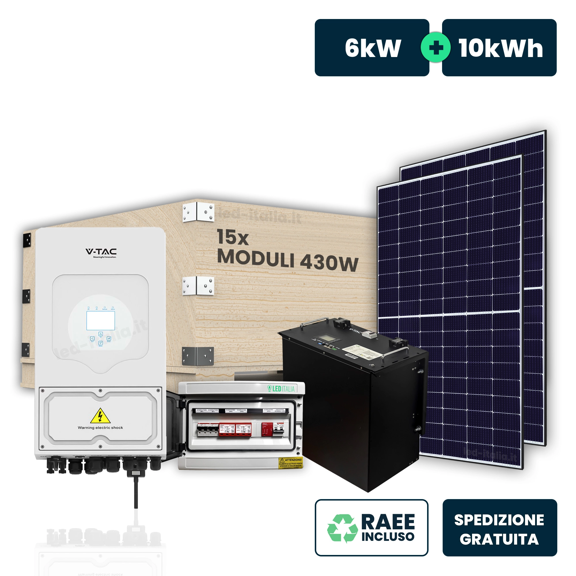 SKU KFV-106A10R - KIT Fotovoltaico Monofase 6kW con Inverter Ibrido, 15 ...